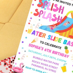 Waterslide Birthday Invitation Boy Girl 1st Birthday Party Invite Pink ...