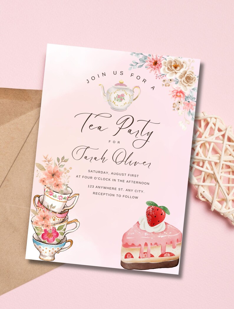 Editable Tea Party Birthday Invitation Girl Par-tea Invite Floral Pink ...