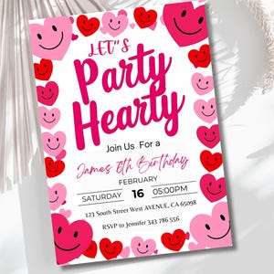 Party Hearty Valentine's Birthday Invitation Editable Heart Valentine's ...