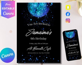 Disco Gender Neutral Invites, Editable Disco Party Birthday Invitation ...