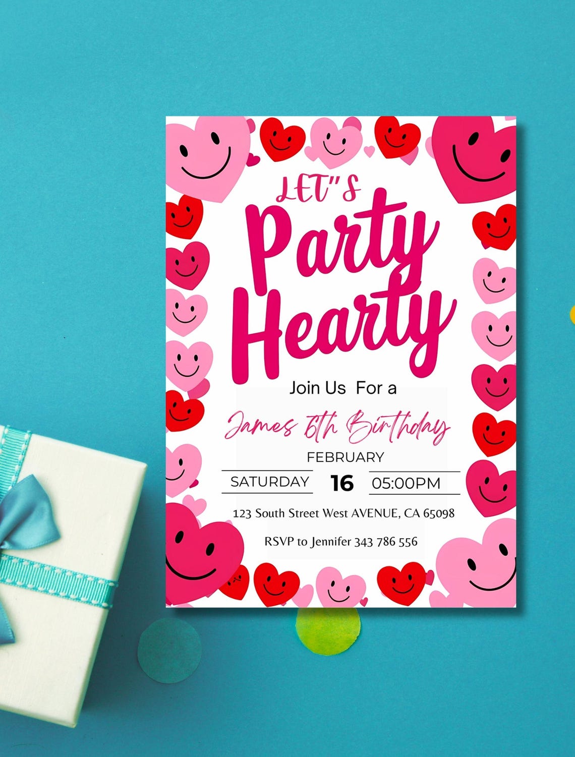 Party Hearty Valentine's Birthday Invitation Editable Heart Valentine's ...
