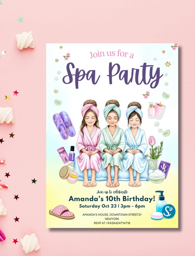 Spa Party Invitation, Spa Girls Birthday Invitation, Tween Birthday Spa ...