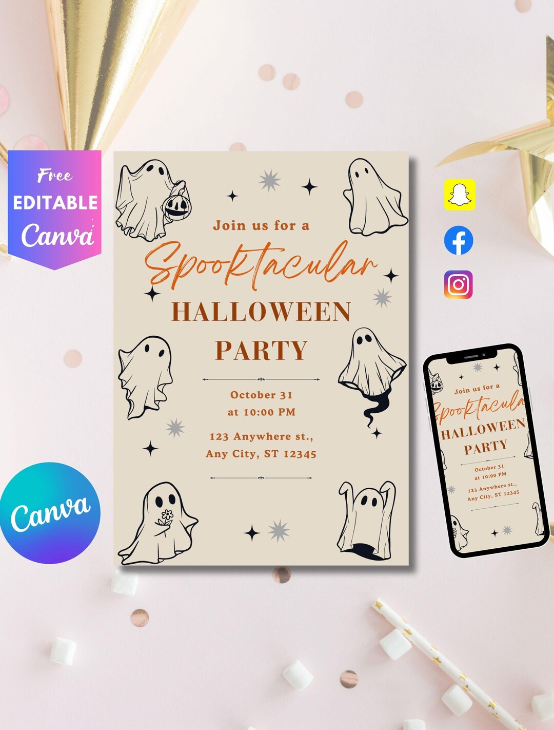 Editable Halloween Birthday Invitation, Halloween Ghost Invitation ...