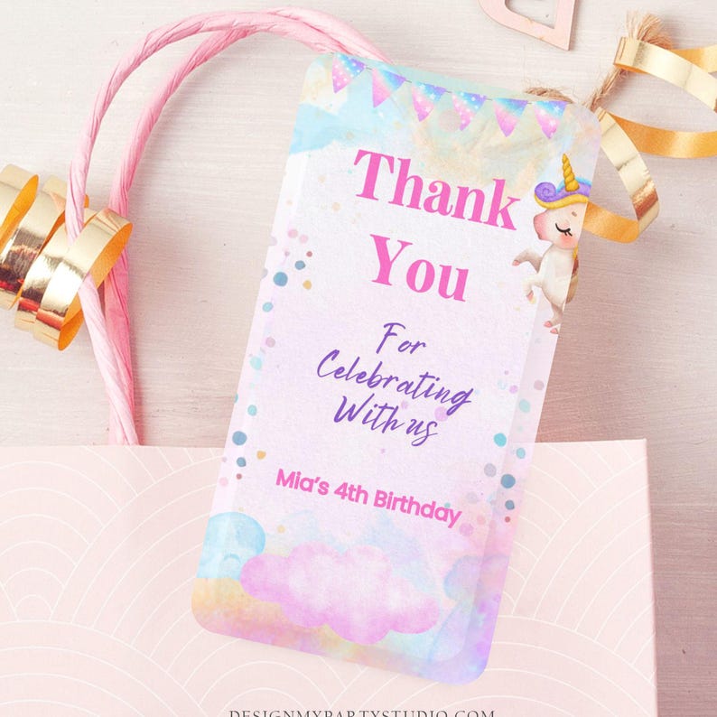 Editable Unicorn Favor Tags Magical Birthday Thank You Tags Label ...