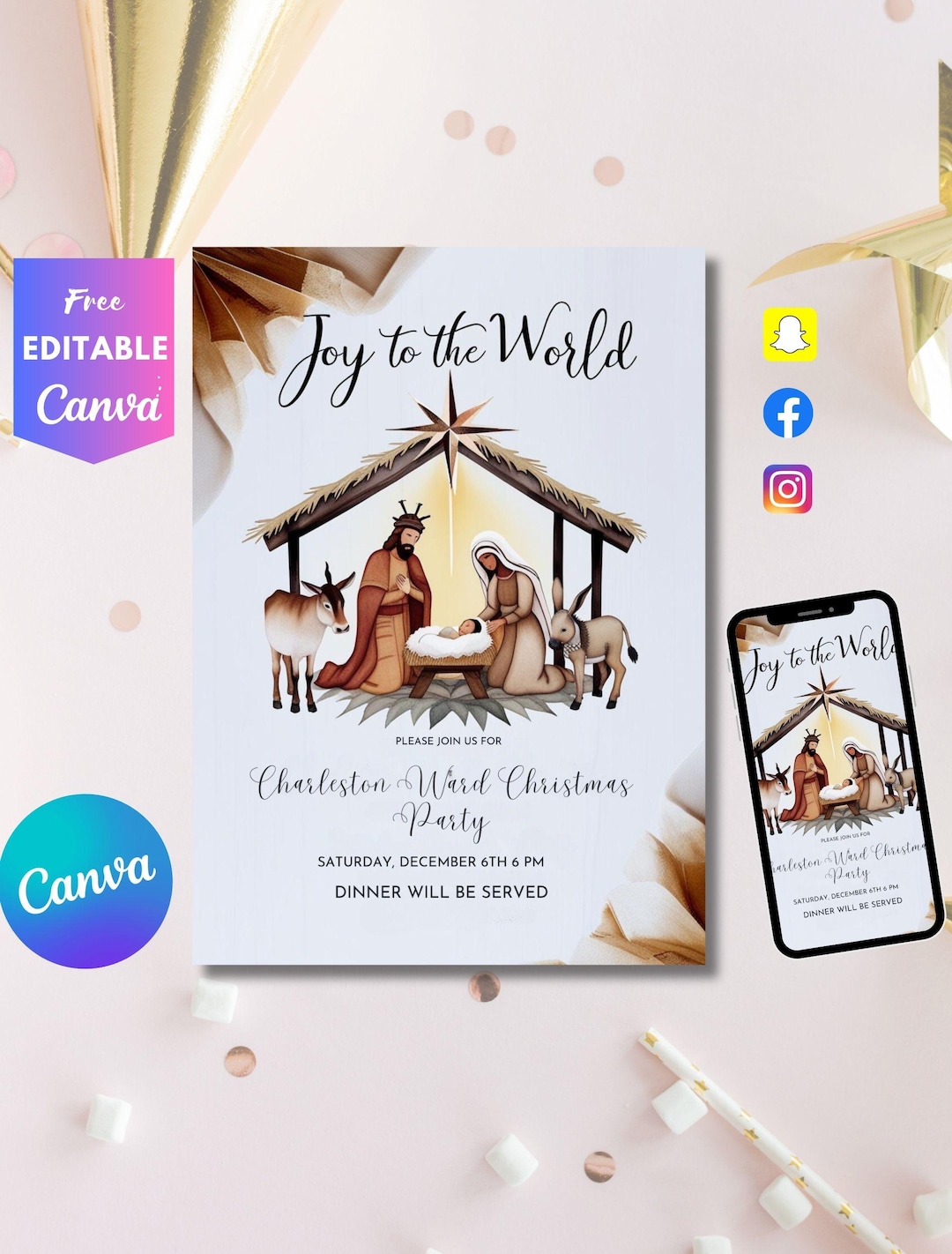 LDS Christmas Ward Party Invitation, Christmas Party Template, LDS ...