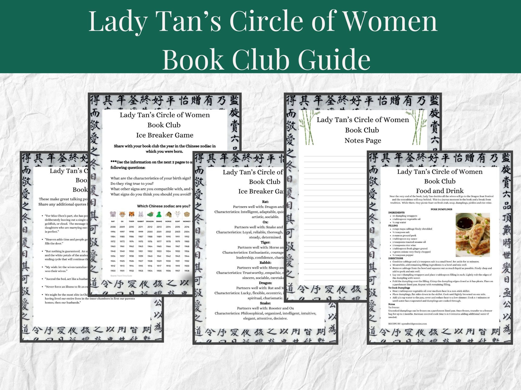 Book Club Guide Discussion Book Study Questions Lady Tan's Circle of ...