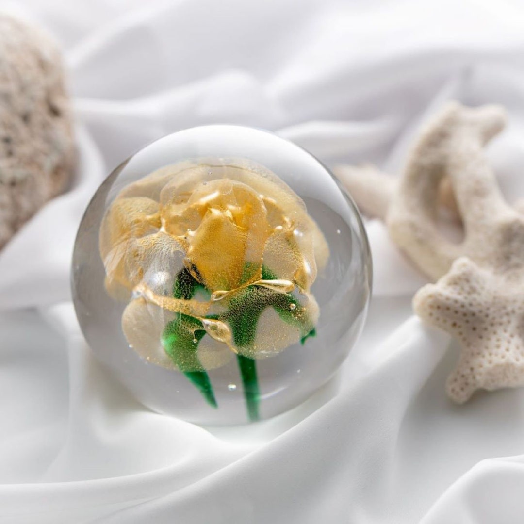Glass Paperweight With a Rose Inside - Gold - Etsy