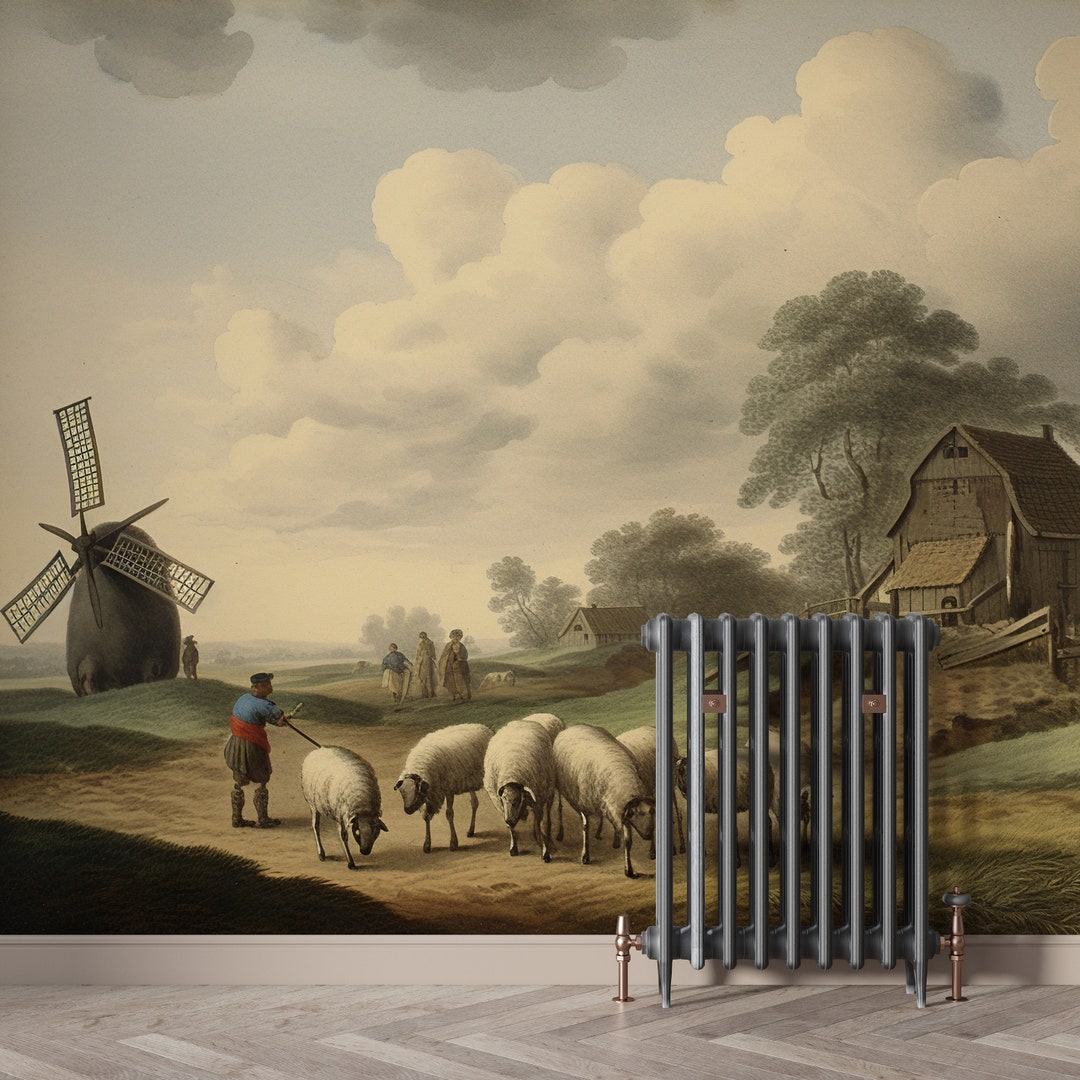 Village Wall Mural, Vintage Landscape Wallpaper, Scenic Wall Mural - Etsy
