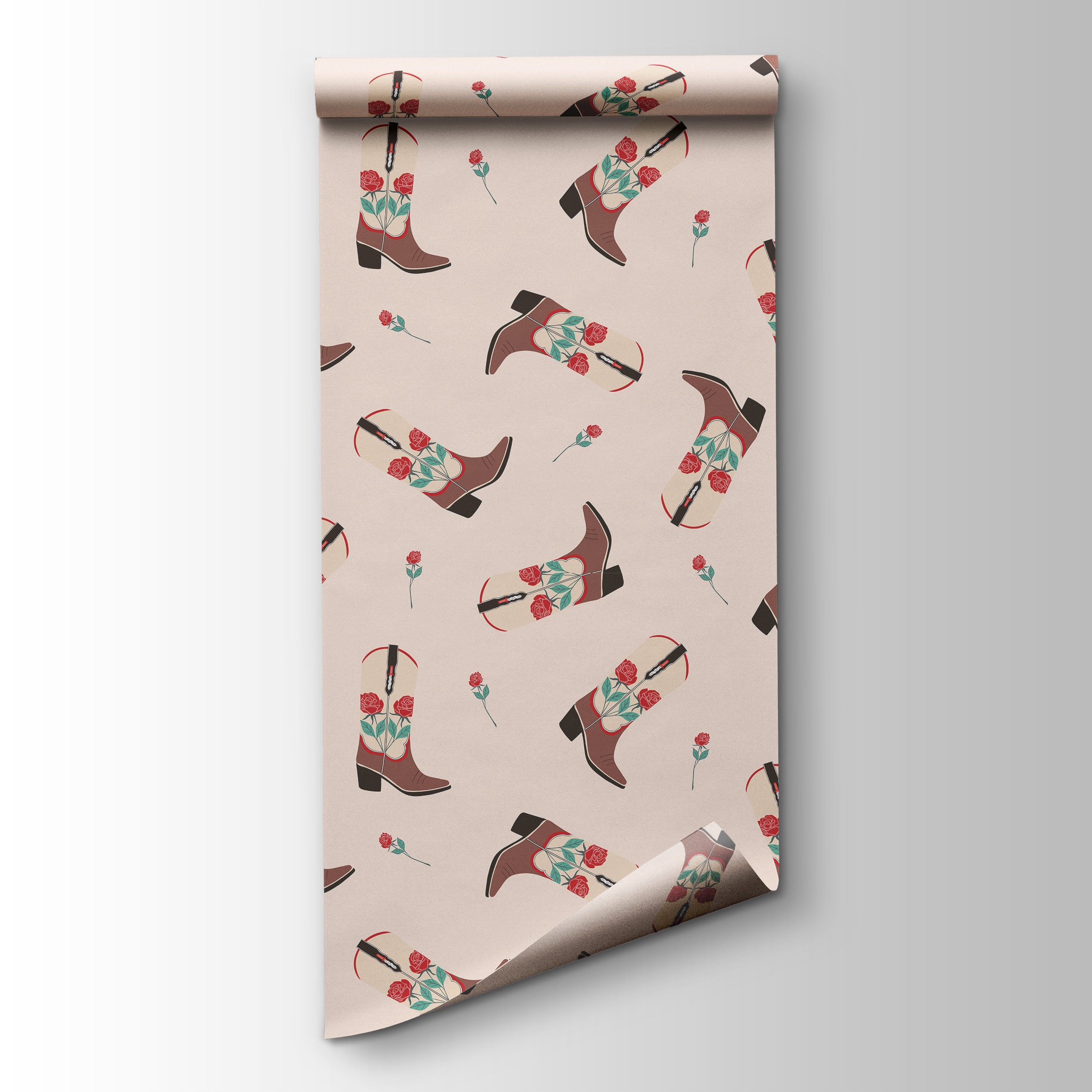 Cowgirl Boots Wallpaper, Western Peel and Stick Mural, Boho Style ...