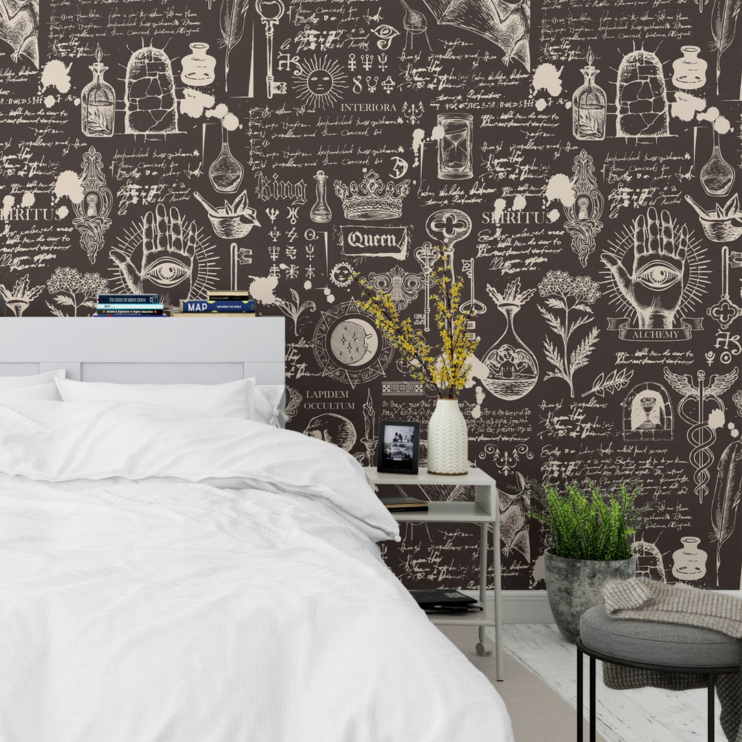 Dark Mystic Wallpaper Peel and Stick, Esoteric and Occult Symbol Wall ...