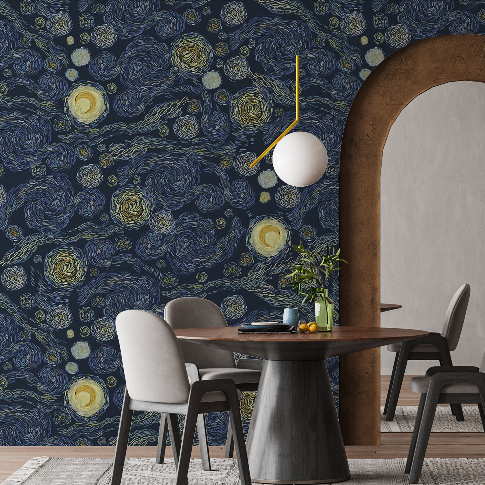 Starry Night Wallpaper, Peel and Stick Navy Blue Wall Mural, Stars ...