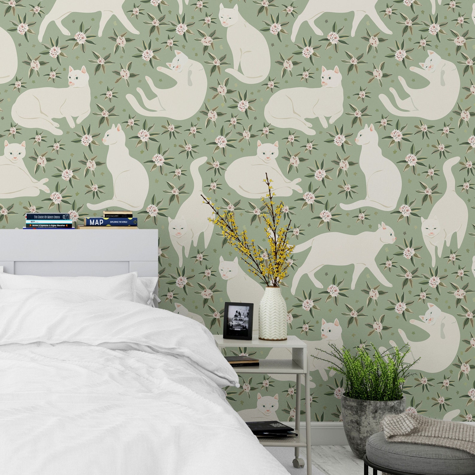 Vintage Wallpaper Cute Cat, Peel and Stick Wallpaper and Traditional ...