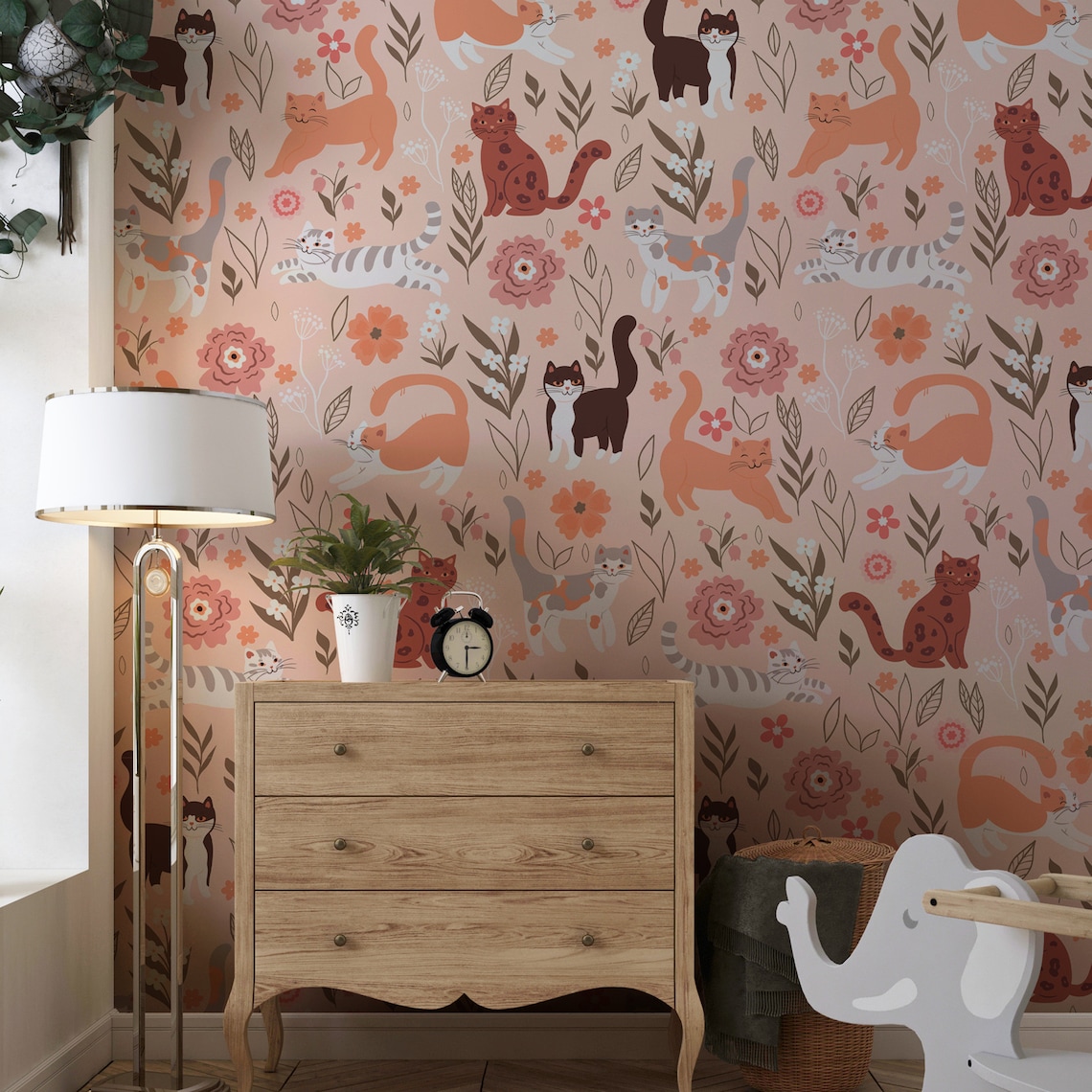 Cats Wallpaper Peel and Stick, Removable Nursery Wallpaper, Kids Room ...