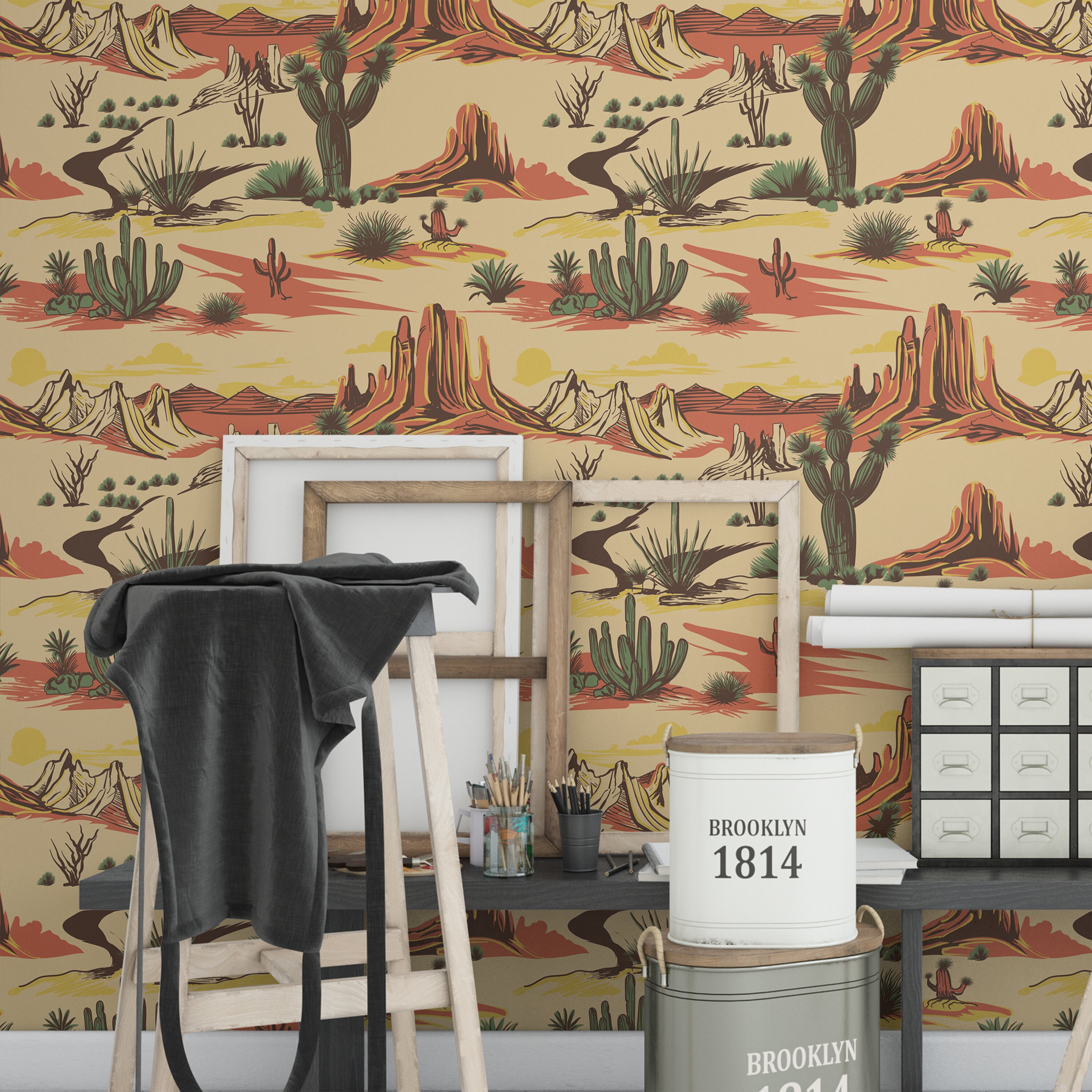 Western Wallpaper Desert Mural, Rustic Wild West Peel and Stick ...