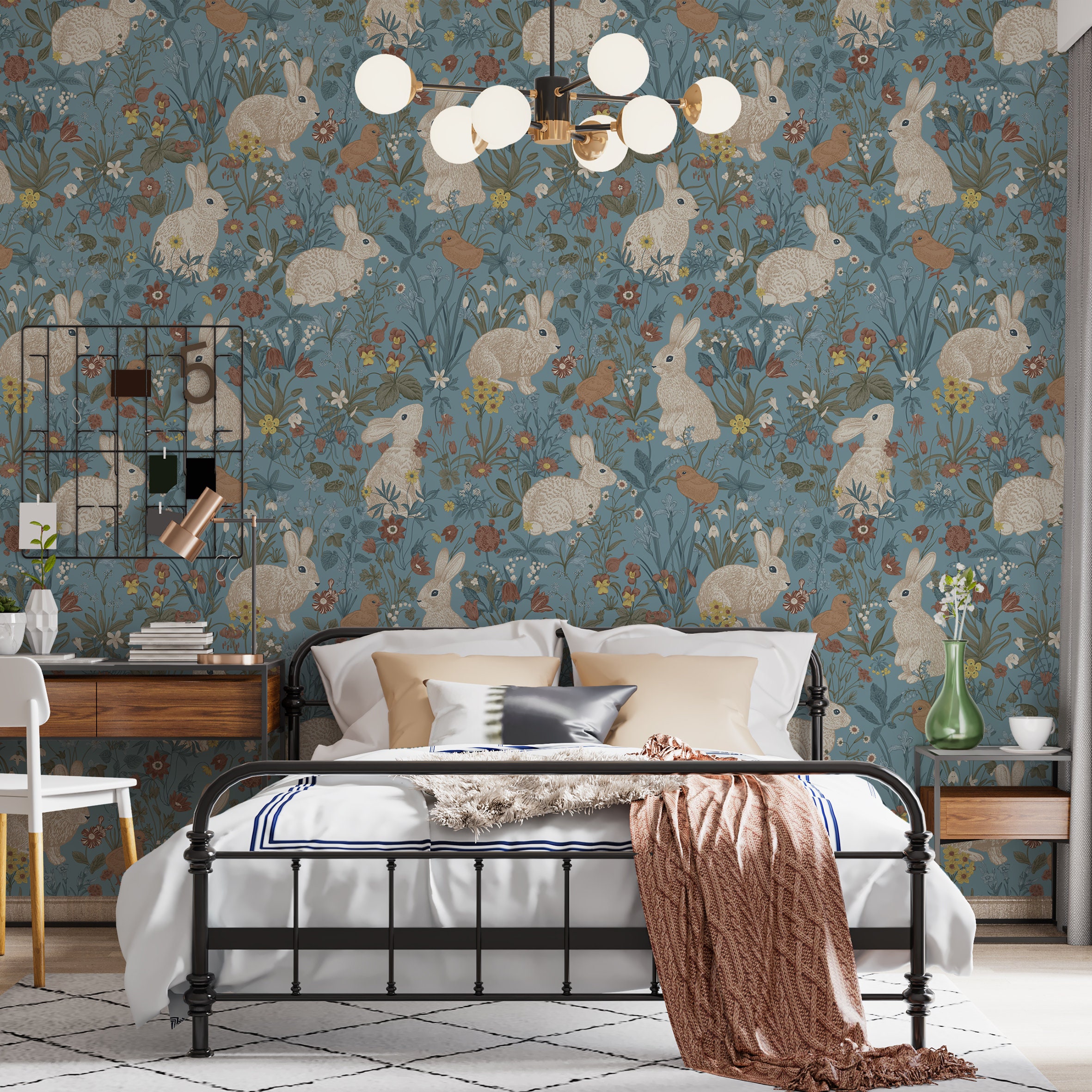 Vintage Rabbit Wallpaper Forest Animals Nursery Wallpaper, Removable ...