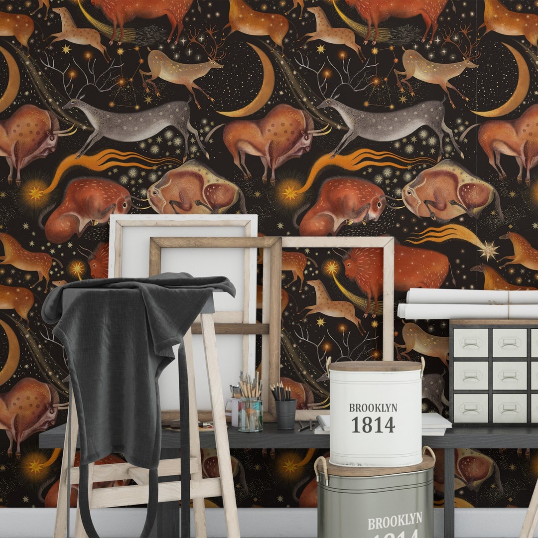 Celestial Animal Wallpaper Dark Fantasy Peel and Stick Wall Mural ...