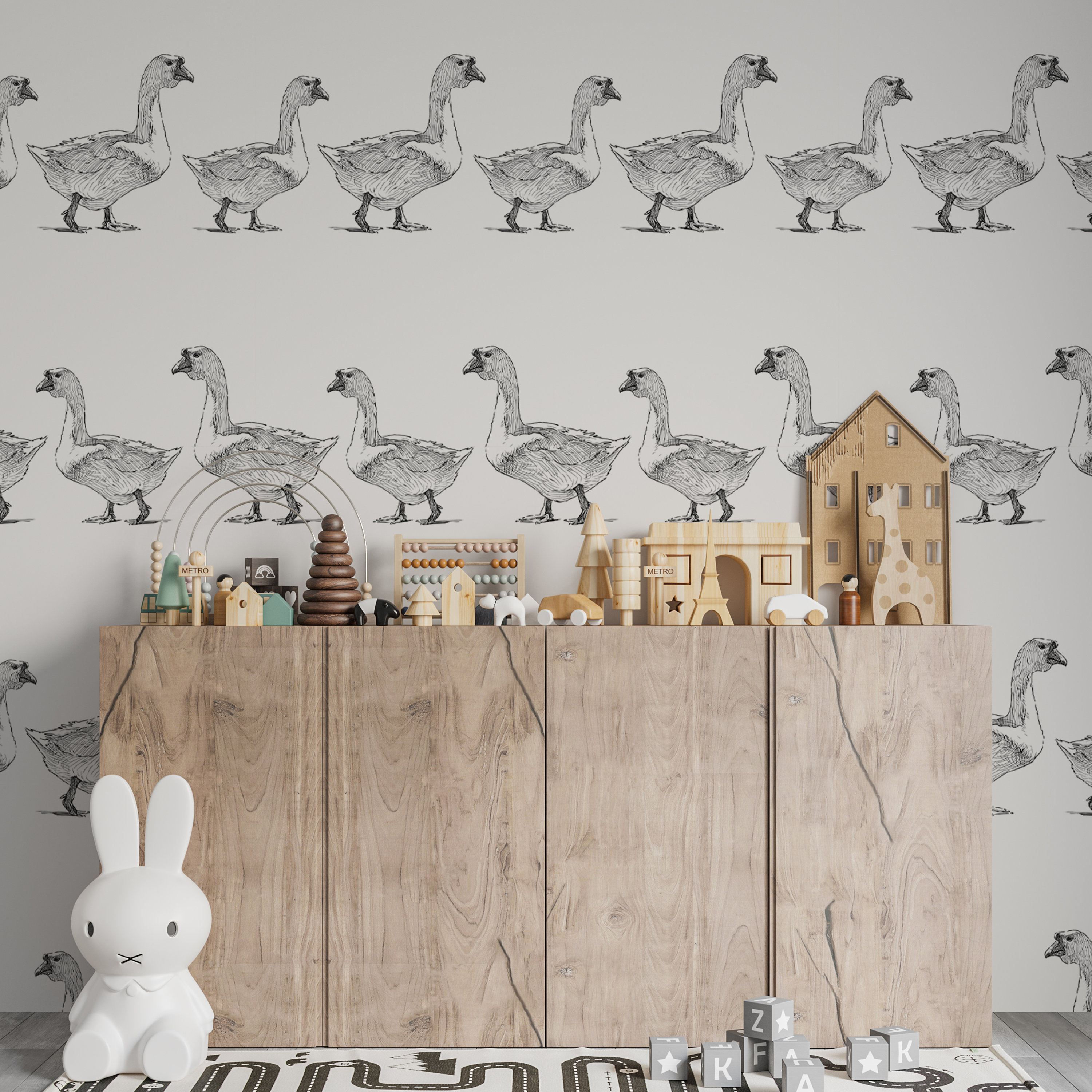 Vintage Nursery Wallpaper, Geese Wall Mural, Cute Goose Kids Room Decor ...