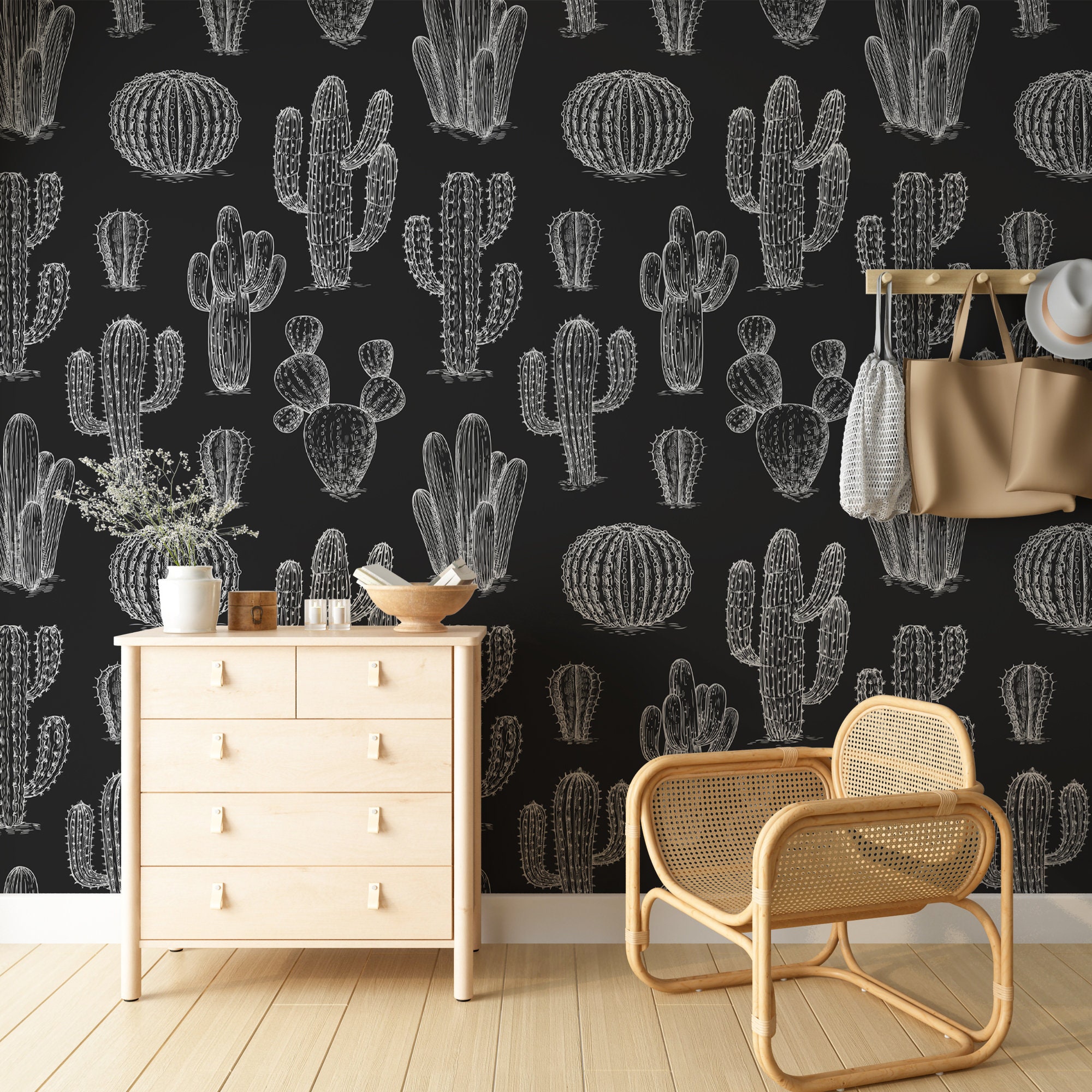 Dark Cactus Wallpaper Mural: Western Decor, Peel and Stick - Etsy