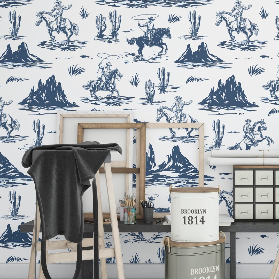 Western Wallpaper Cowboys Mural, Rustic Wild West Peel and Stick ...