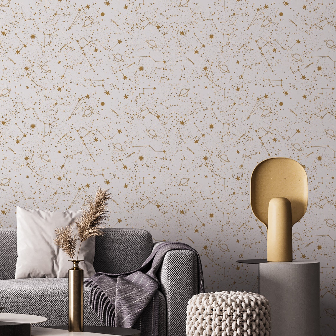 Constellations Wallpaper, Tarot Wall Mural, Stars on a White Background ...