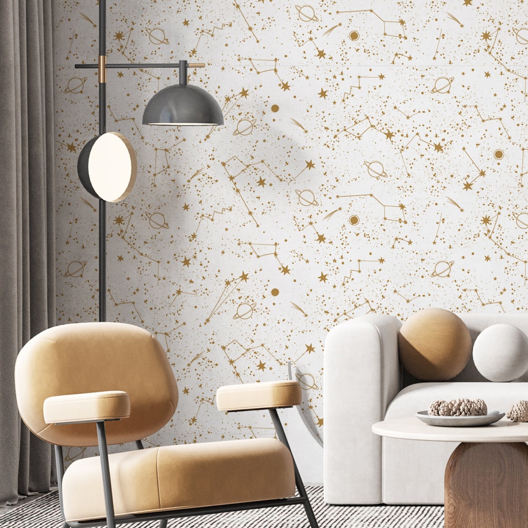 Constellations Wallpaper, Tarot Wall Mural, Stars on a White Background ...