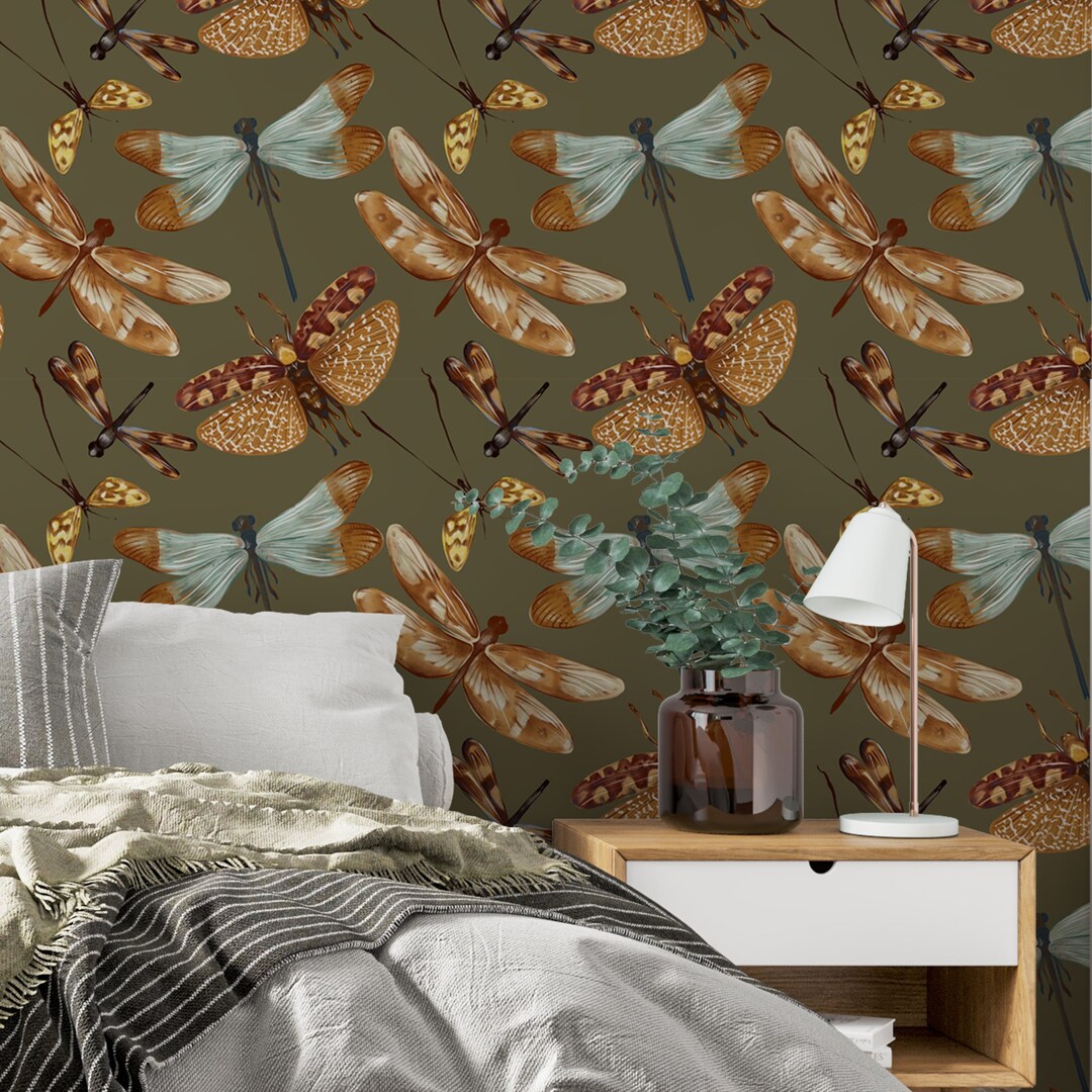 Moth Wallpaper, Dragonfly and Butterflies Peel and Stick or Traditional ...