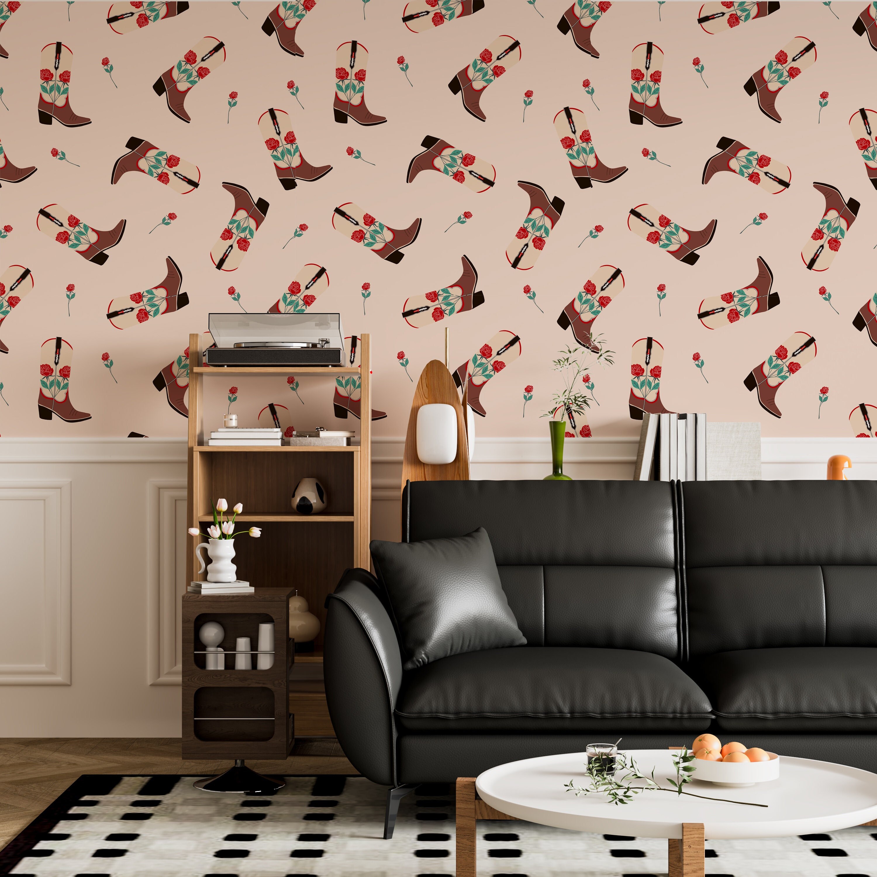 Cowgirl Boots Wallpaper, Western Peel and Stick Mural, Boho Style ...