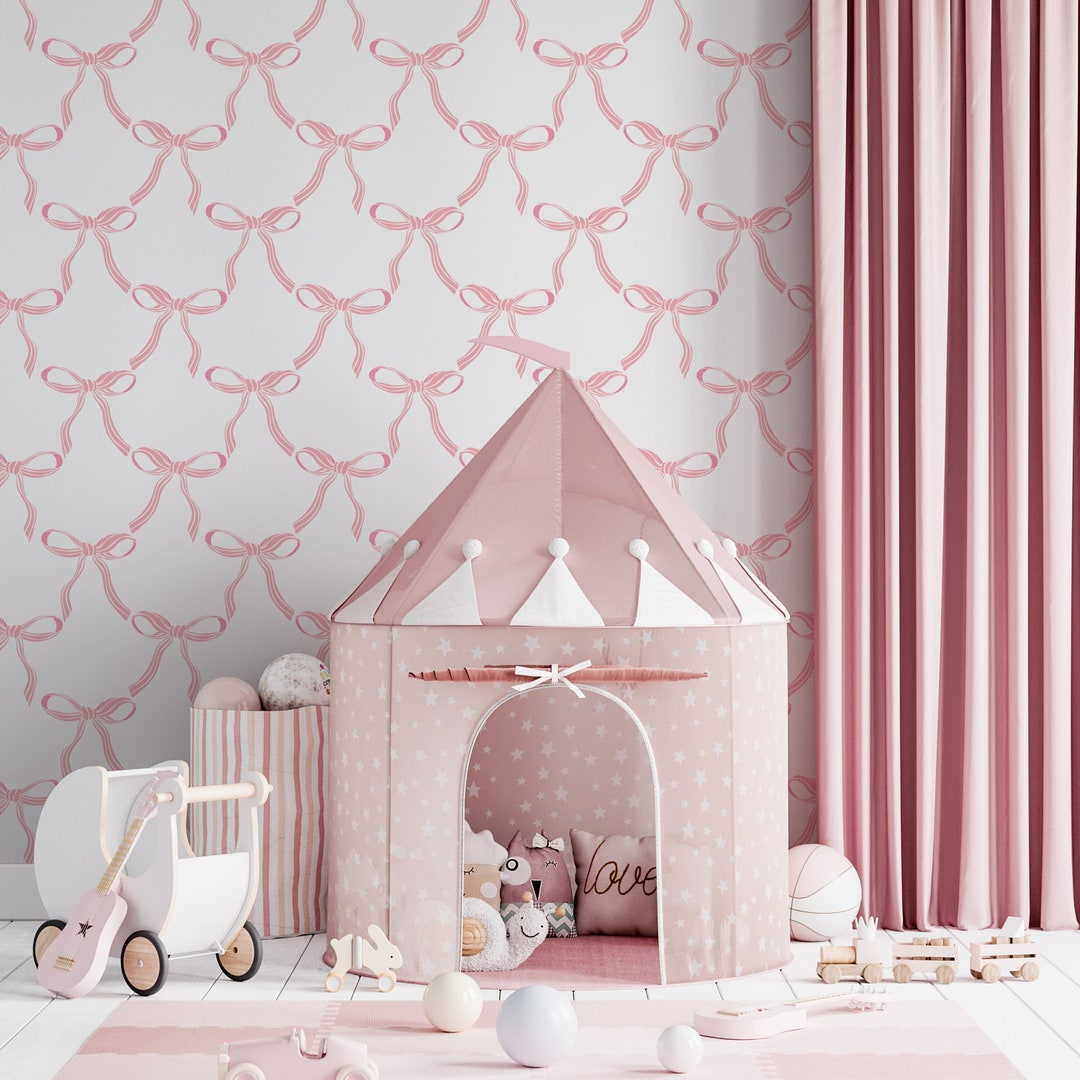 Pink Bow Trellis Wallpaper: Removable Nursery Decor - Etsy