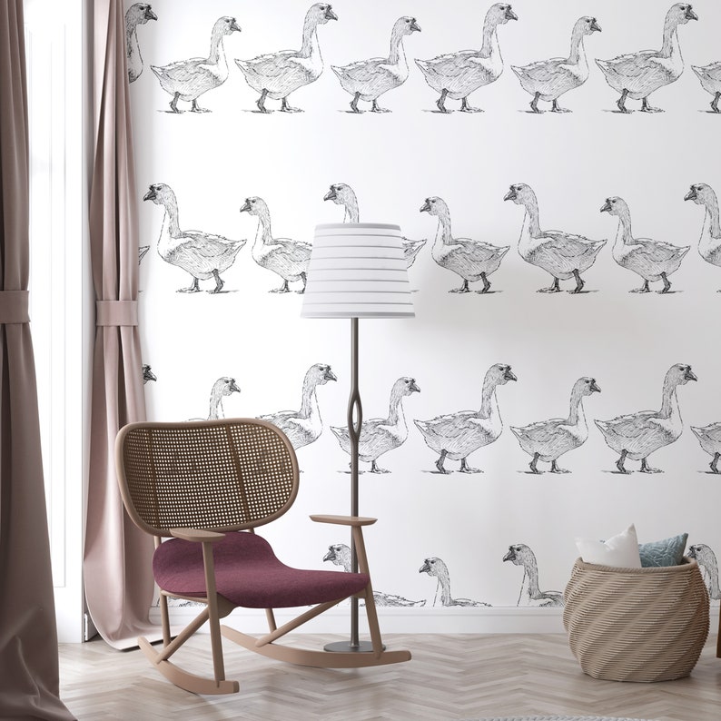 Vintage Nursery Wallpaper, Geese Wall Mural, Cute Goose Kids Room Decor ...