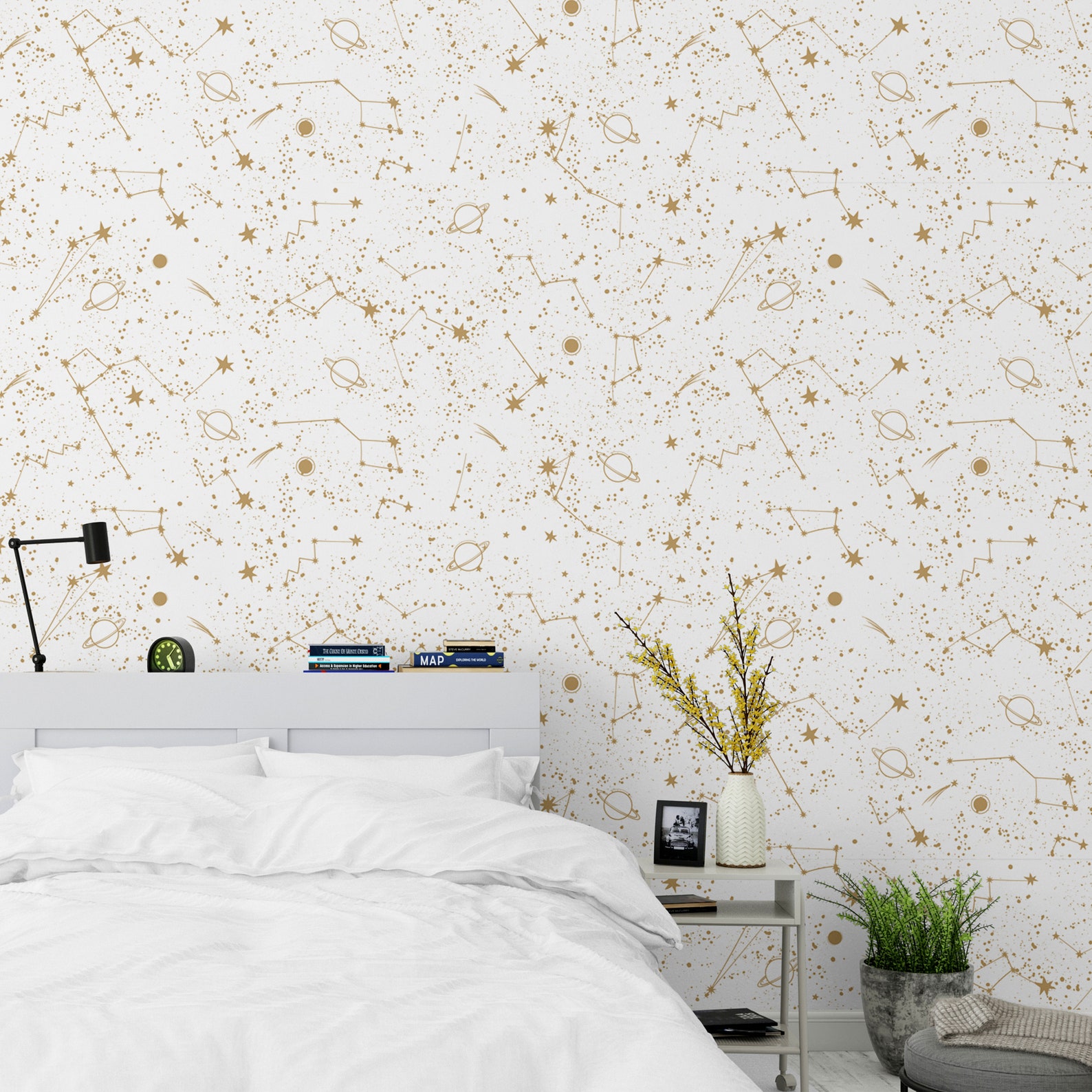 Constellations Wallpaper, Tarot Wall Mural, Stars on a White Background ...