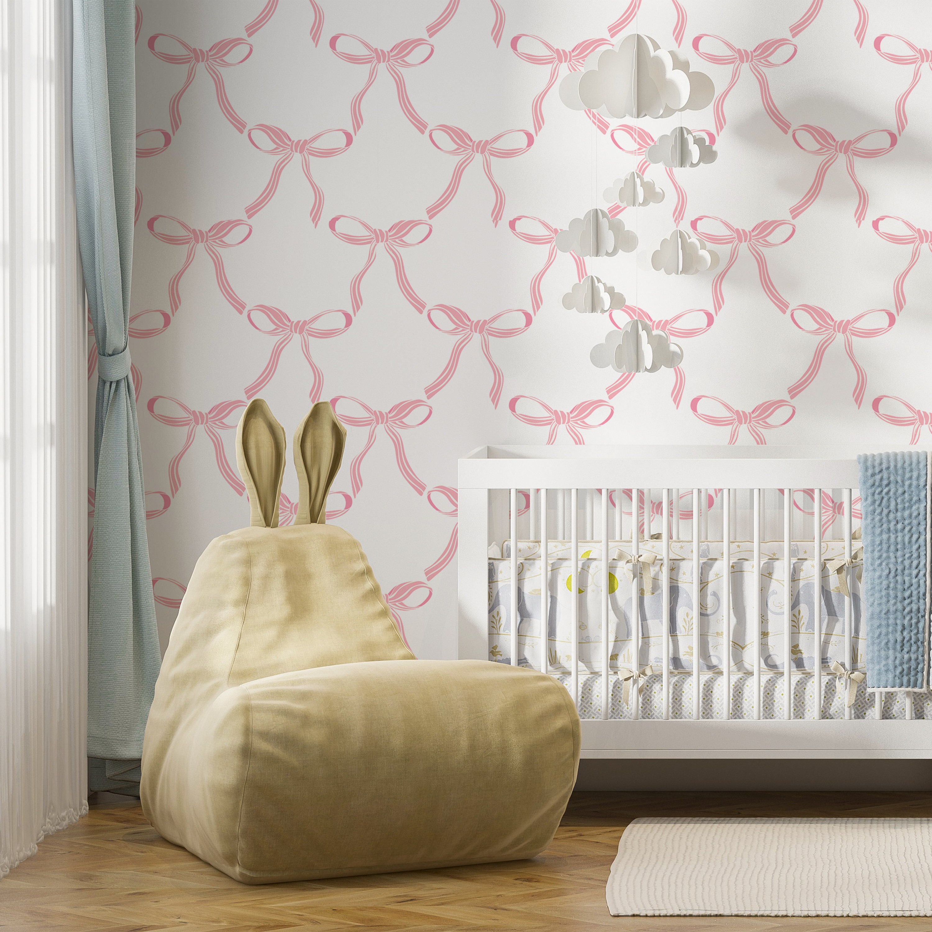 Pink Trellis Wallpaper, Nursery Wallpaper Pink Bow Peel and Stick or ...