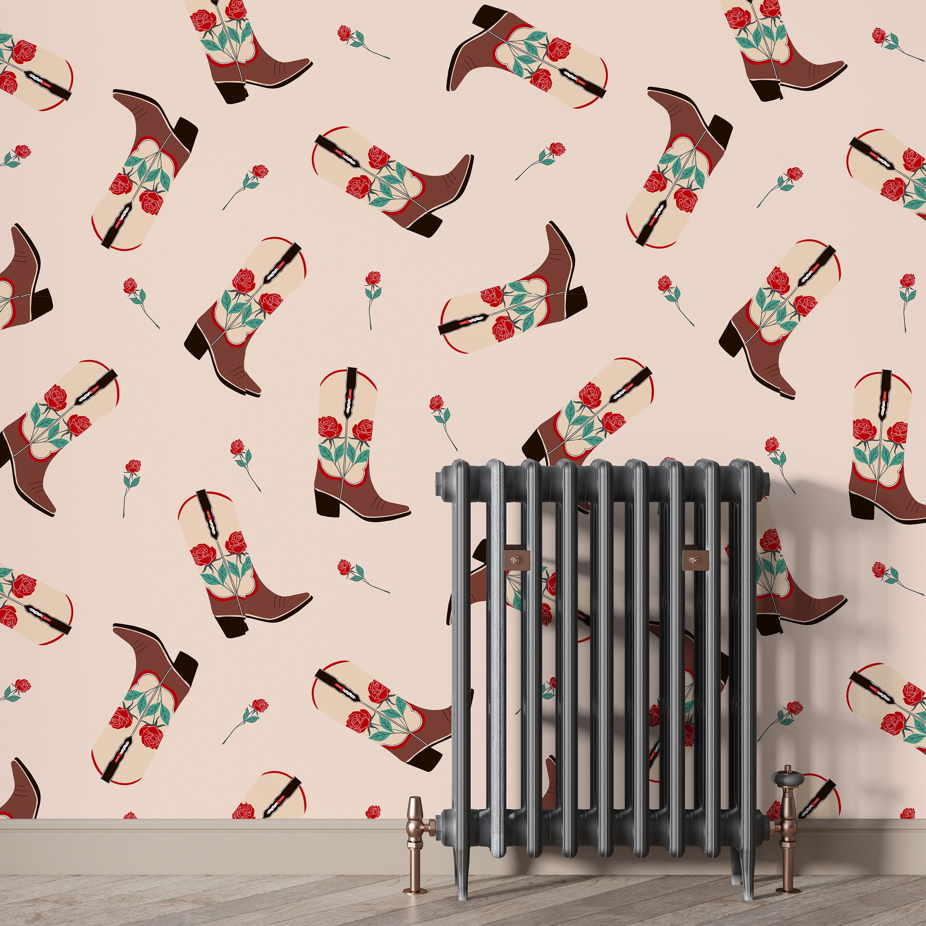 Cowgirl Boots Wallpaper, Western Peel and Stick Mural, Boho Style ...