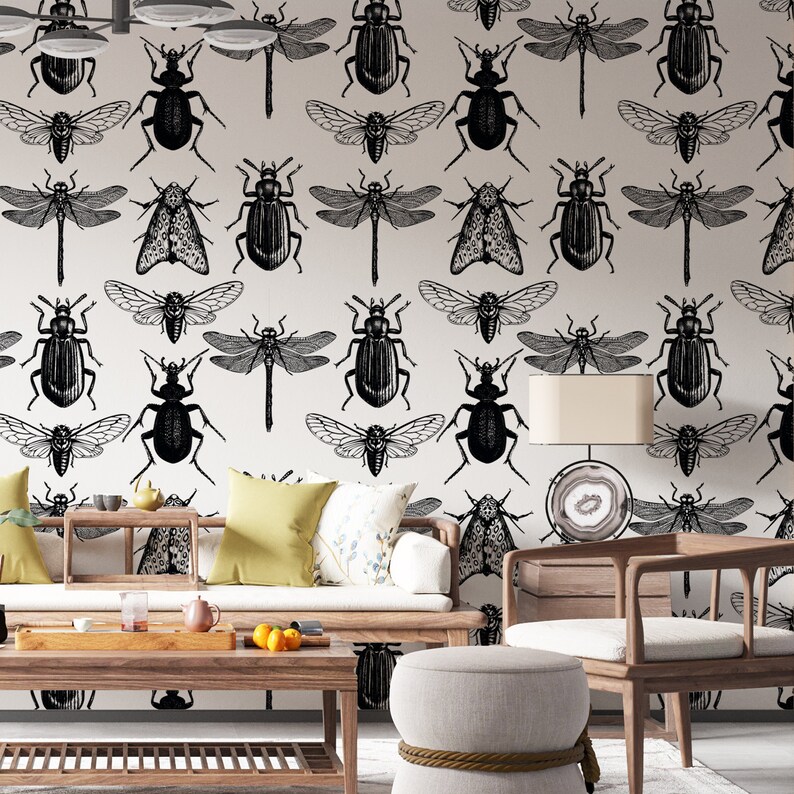Removable Wallpaper Moth, Beetles and Butterflies, Peel and Stick ...