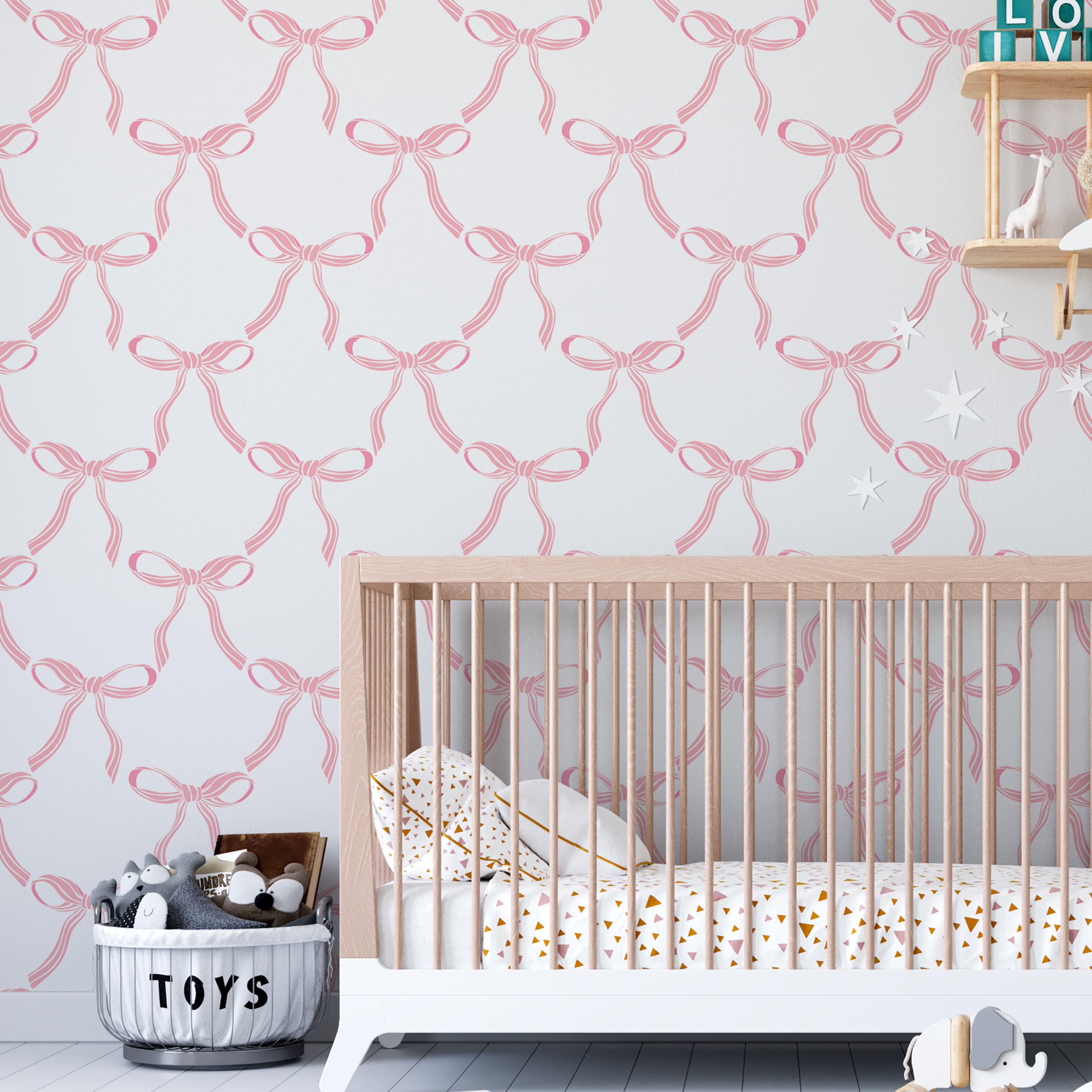 Pink Trellis Wallpaper, Nursery Wallpaper Pink Bow Peel and Stick or ...