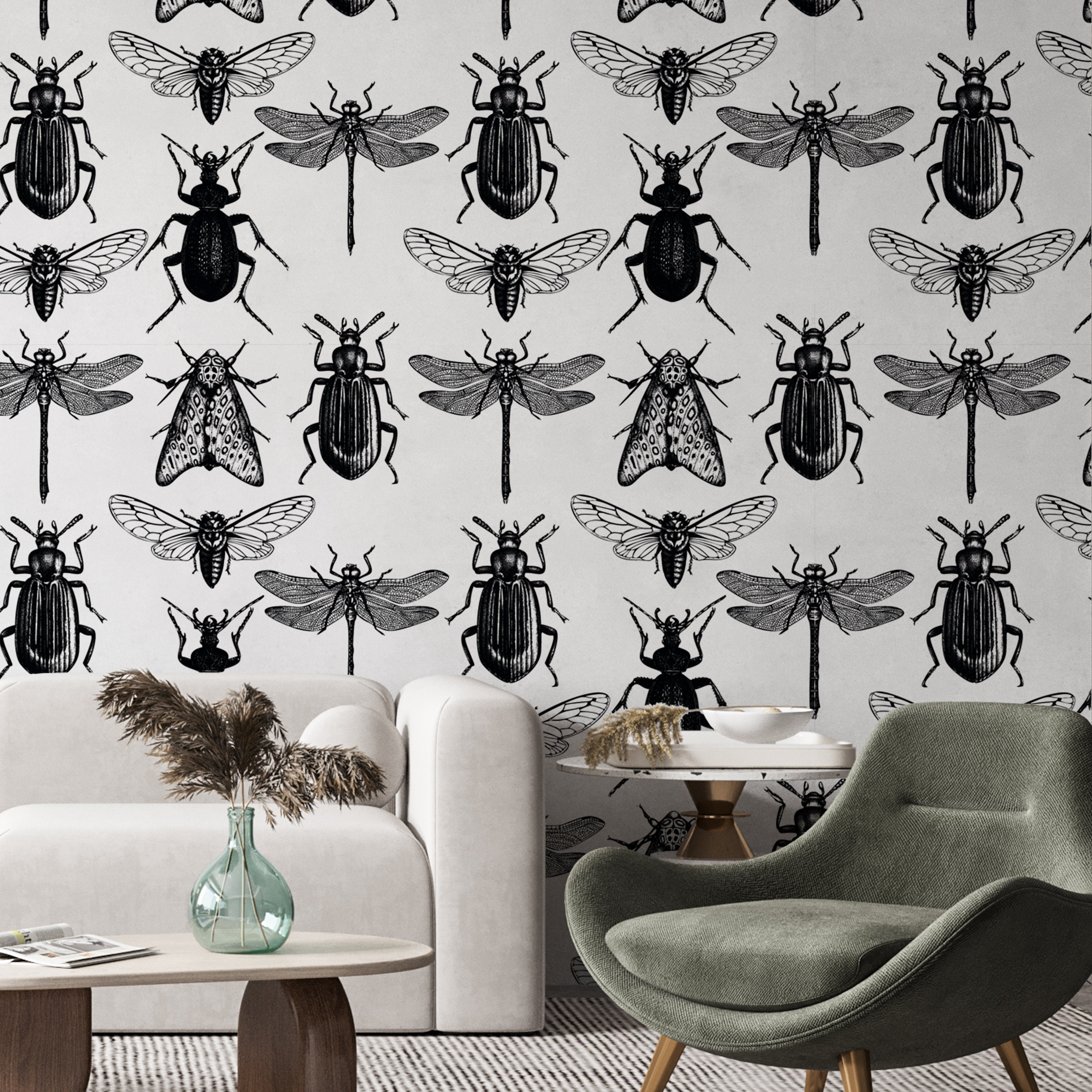 Removable Wallpaper Moth, Beetles and Butterflies, Peel and Stick ...