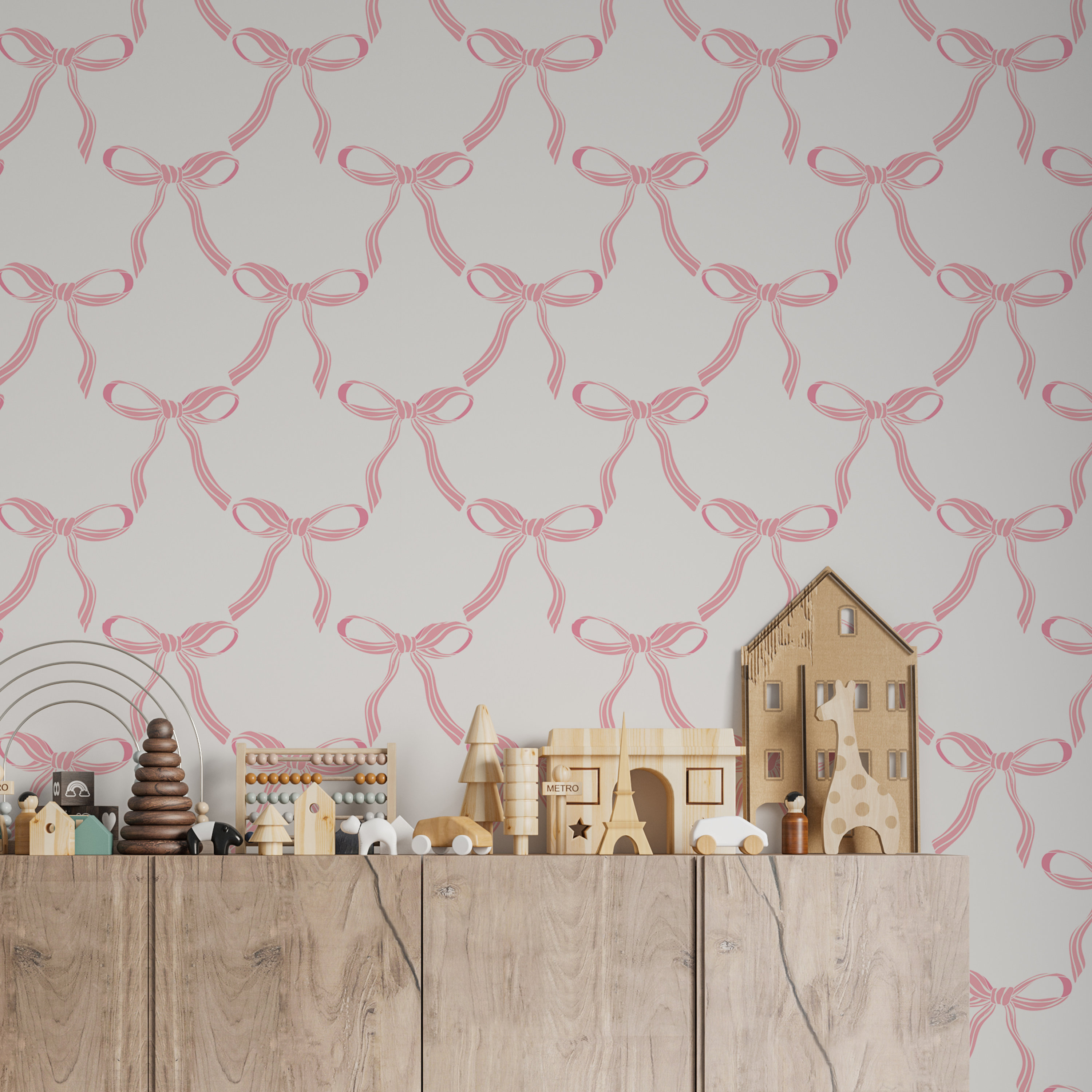 Pink Trellis Wallpaper, Nursery Wallpaper Pink Bow Peel and Stick or ...