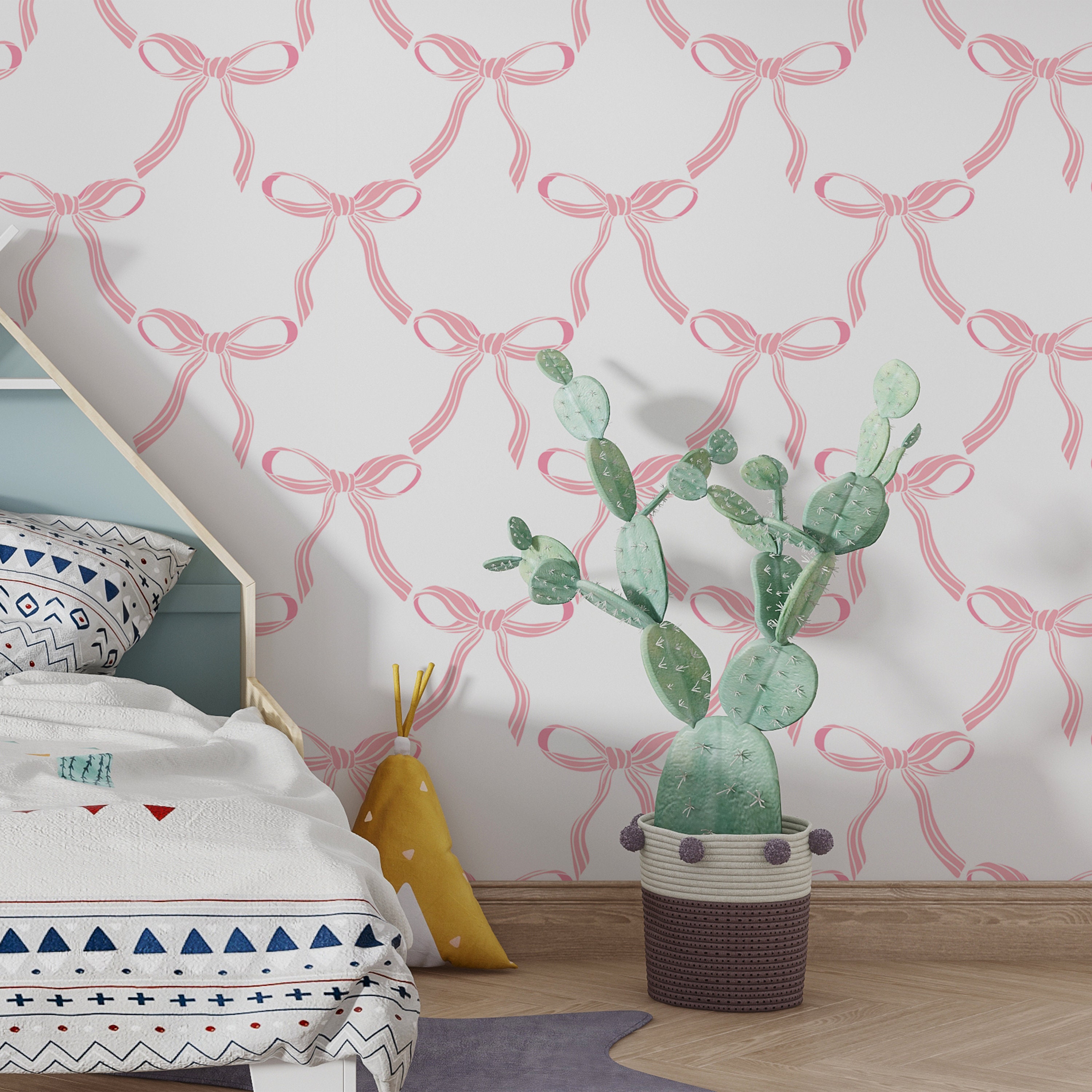 Pink Trellis Wallpaper, Nursery Wallpaper Pink Bow Peel and Stick or ...