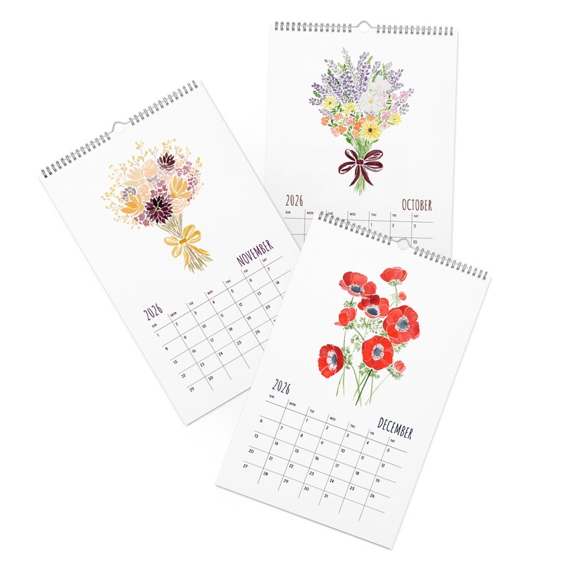 2026 Floral Wall Calendar With Original Watercolor Art | 8.26″ × 11.69 ...