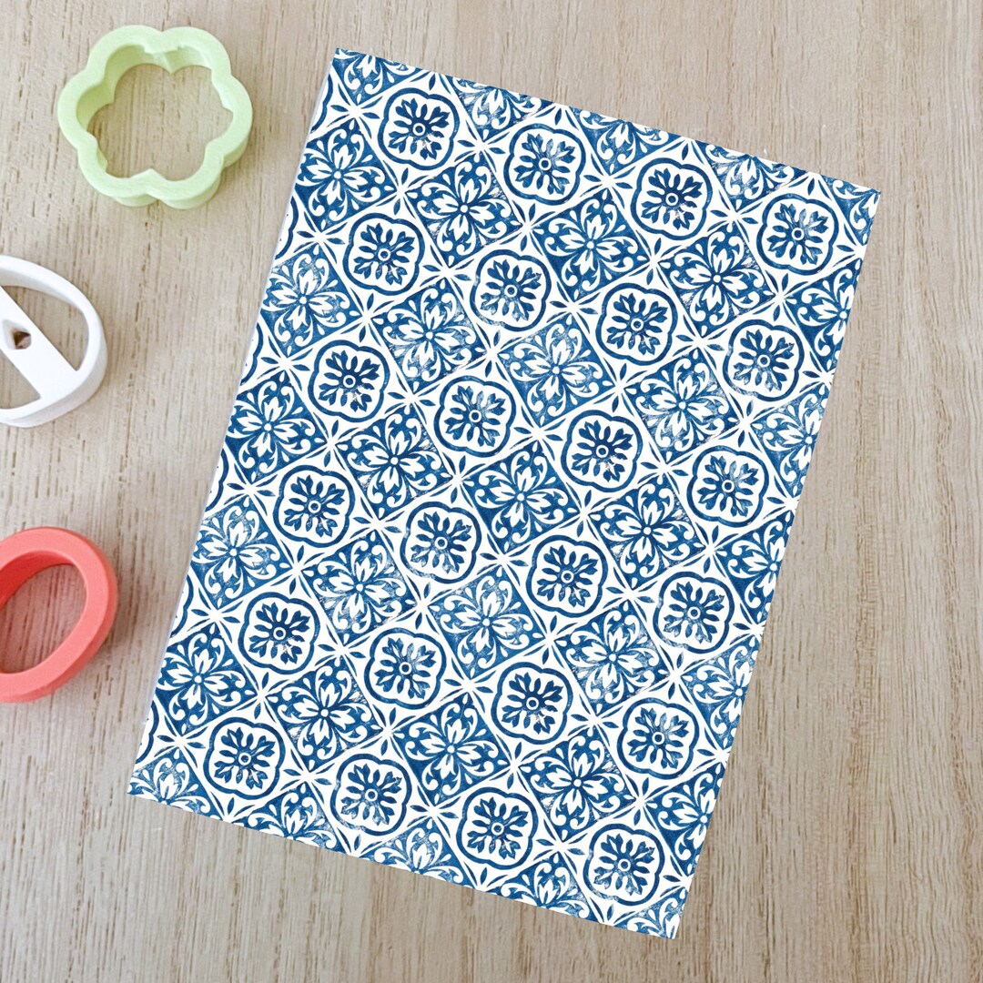Blue Watercolor Geometric Clay Transfer Paper GO04 Polymer Clay ...