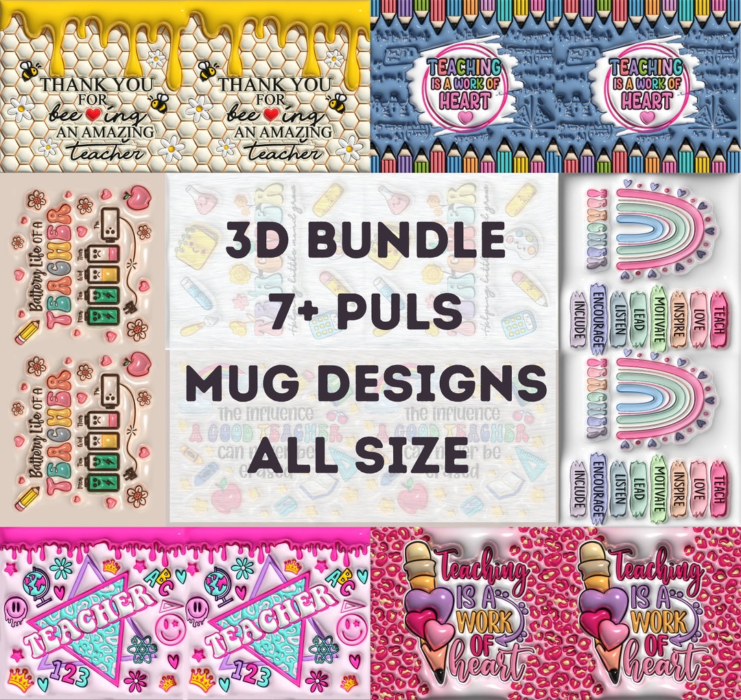 3D Mug Wrap 7 Unique 3D Mug Designs Bundle Perfect Gift for Teachers ...