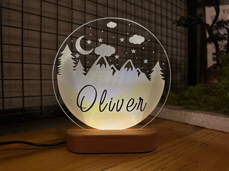 Mountains Custom Name Light Personalized Bedroom LED Cloud Decor Sign ...