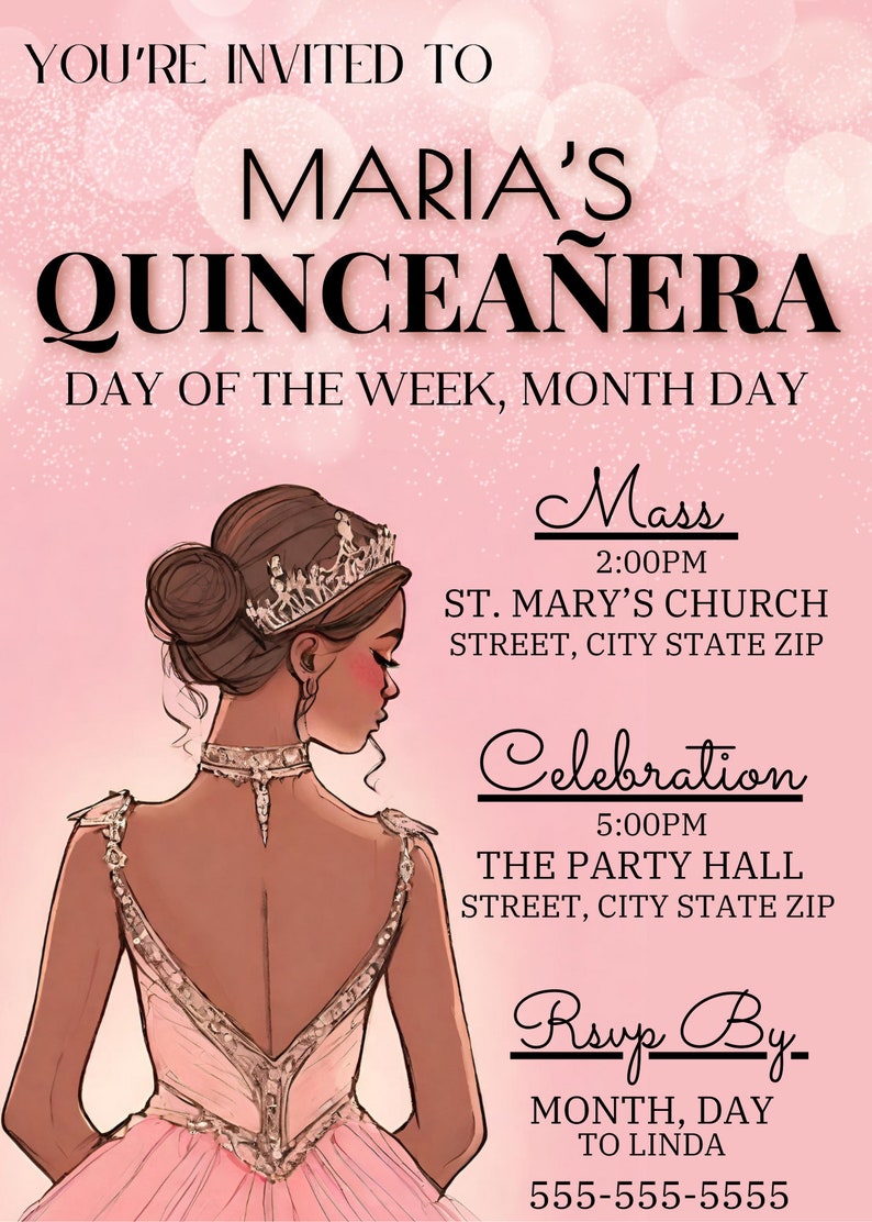 Editable Quinceanera Invitation Digital Download Template - Etsy