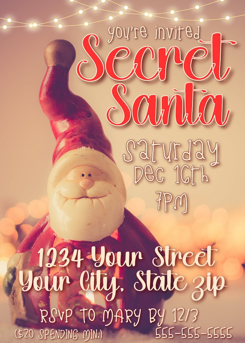 Secret Santa Invitation Digital Download Template - Etsy