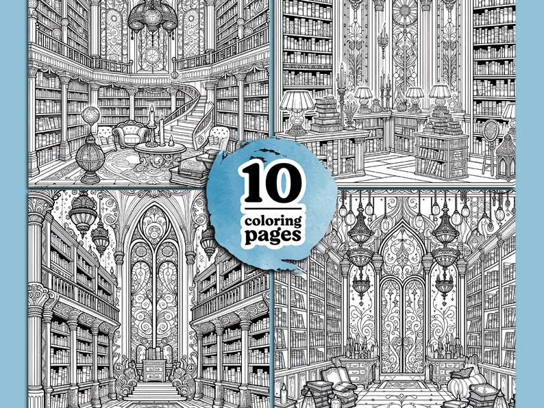 10 Printable Enchanted Library Coloring Pages Coloring Book Adults Kids ...