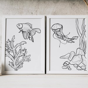 Sea Creatures Line Art SVG, PNG, and EPS Graphics. Marine Animals ...