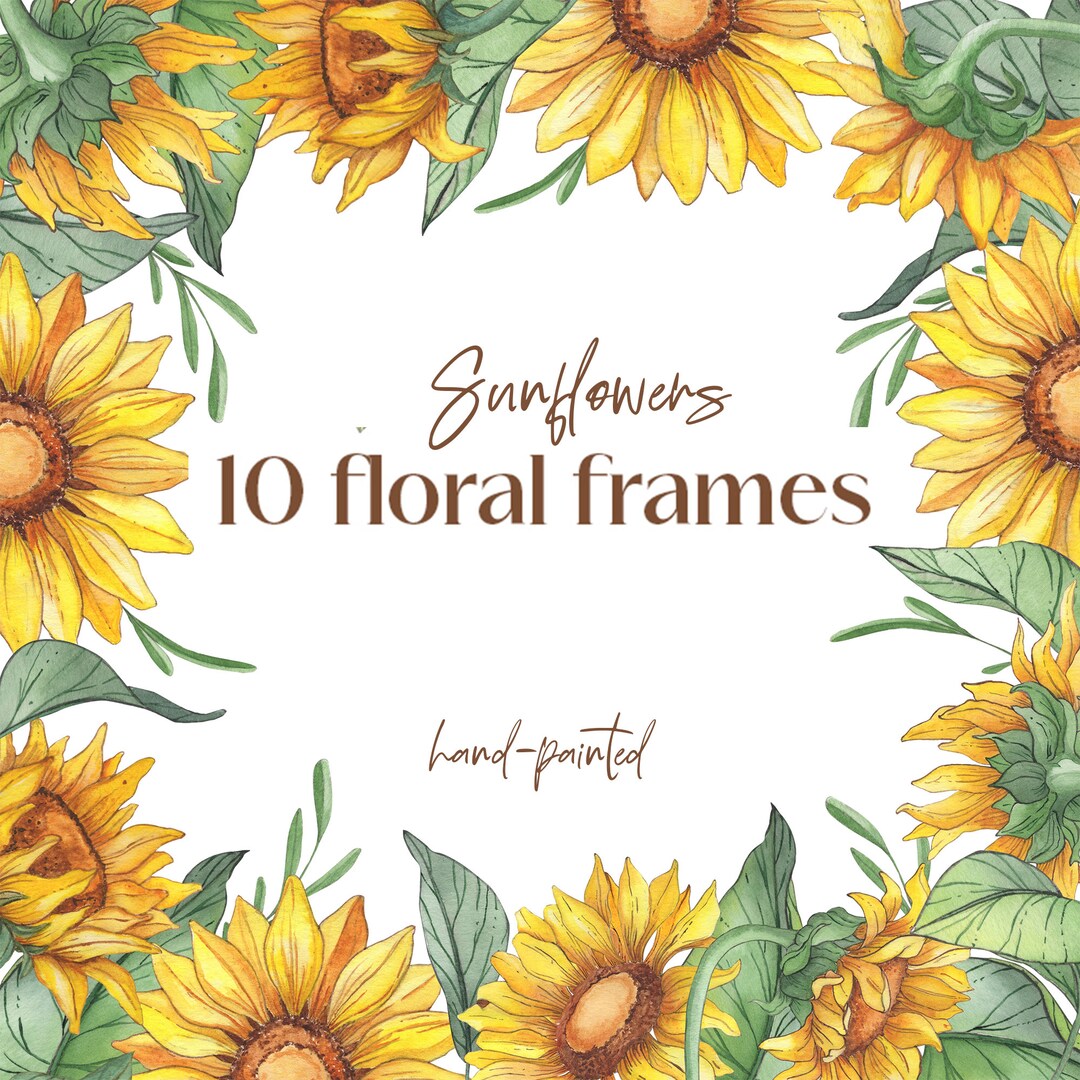 Watercolor Sunflower Frame PNG, Sunflower Clipart PNG, Floral Border ...
