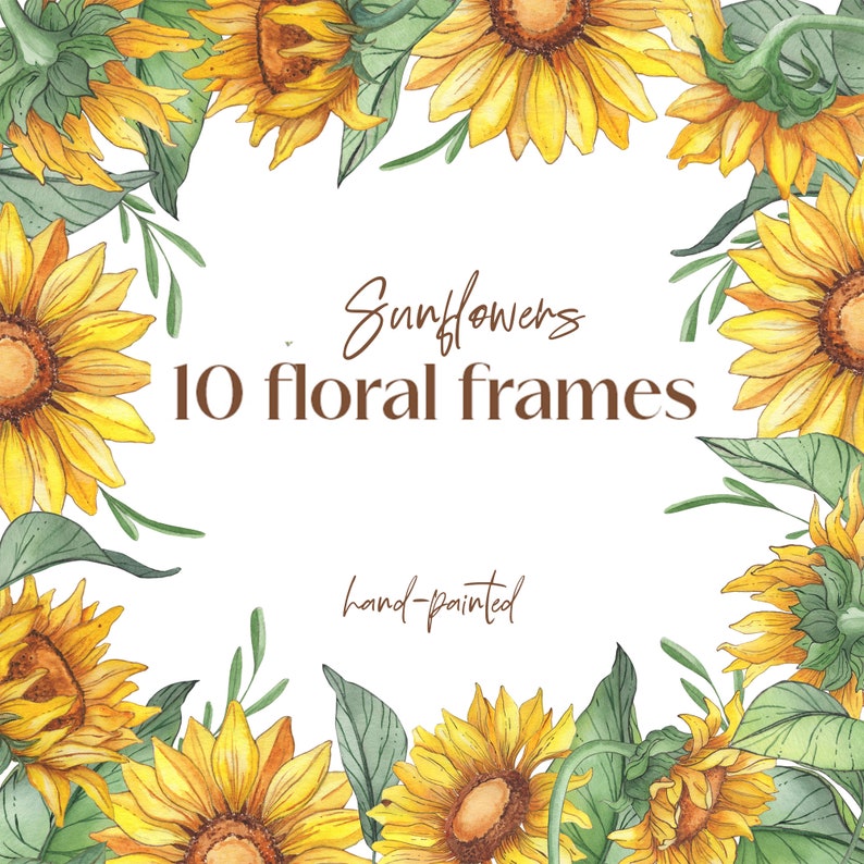 Watercolor Sunflower Frame PNG, Sunflower Clipart PNG, Floral Border ...