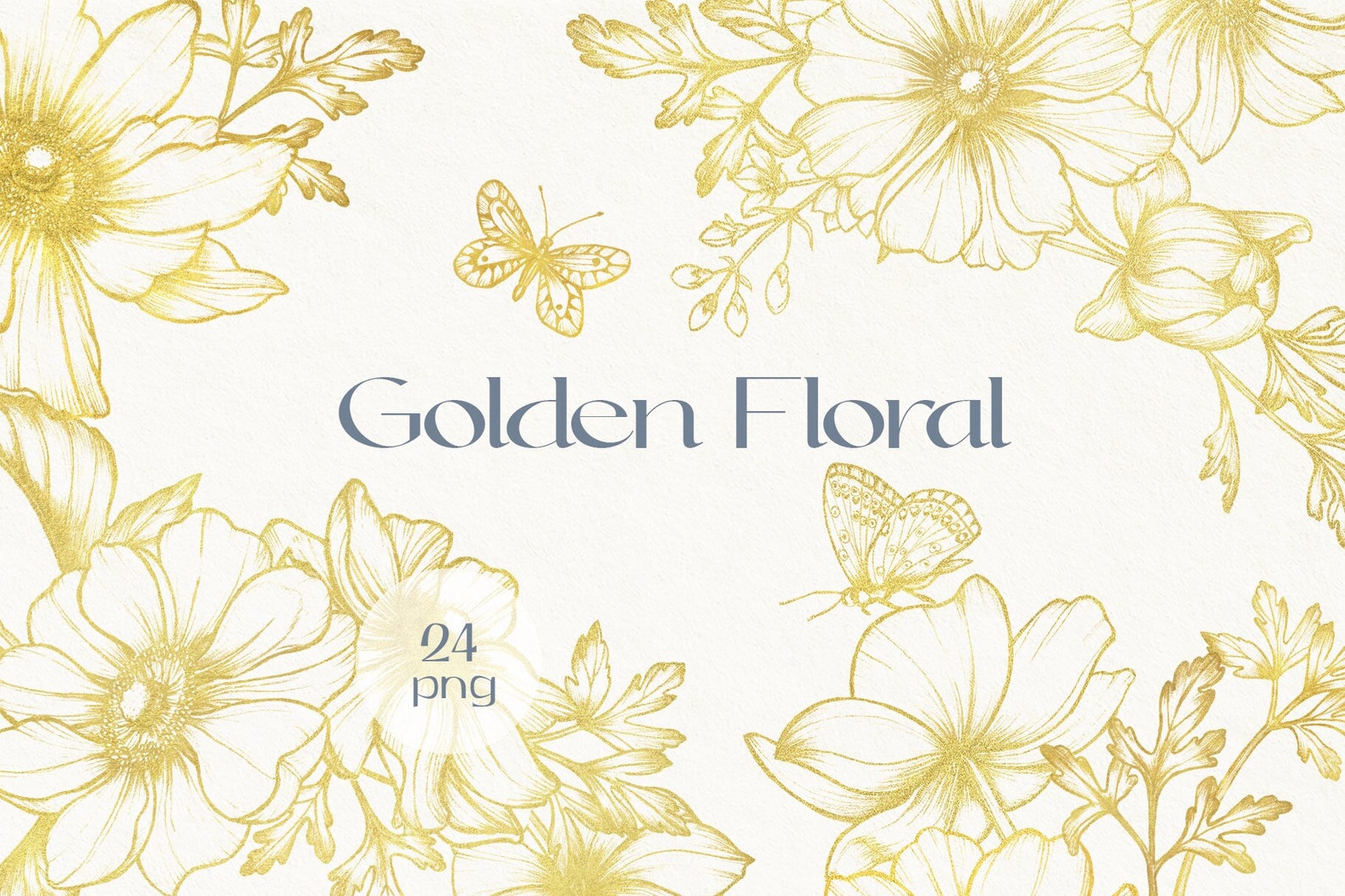 Golden Floral Sketches, Flowers Png, Golden сlipart, Golden Leaves ...