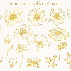 Golden Floral Sketches, Flowers Png, Golden сlipart, Golden Leaves ...