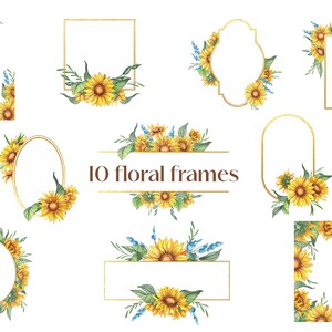 Watercolor Sunflower Frame PNG, Sunflower Clipart PNG, Floral Border ...